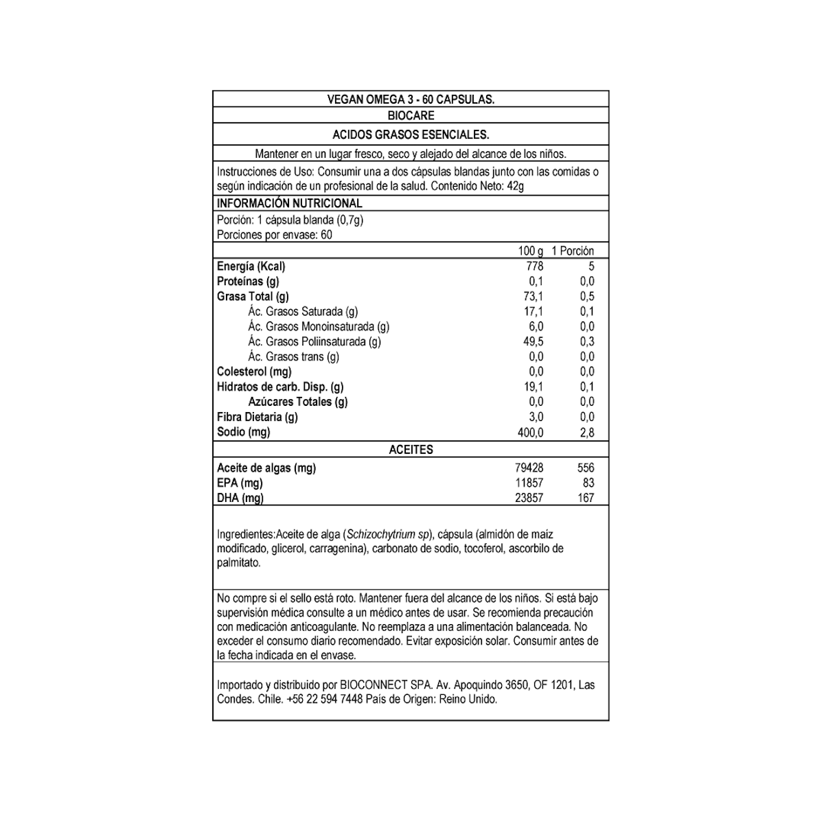 OMEGA 3 - VEGAN - BIOCARE (60 cápsulas/60 porciones). – Keto Club